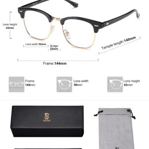 SOJOS Retro Semi Rimless Blue Light Blocking Glasses Half Horn Rimmed Eyeglasses SJ5018, Black Frame/Gold Rim