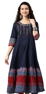 yash gallery women's cotton embroidered anarkali kurta (blue)