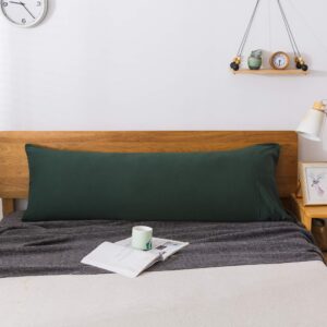 household 100% jersey cotton pillowcase 20”x54”-light weight, comfortable, super soft pillow case with envelope closure extremely durable(dark green, body size pillowcase)