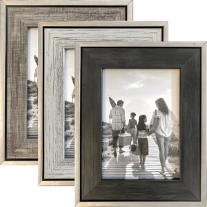 tasse verre 8x10 rustic picture frames - (3-pack)- distressed farmhouse decor industrial style - ready to hang or stand-up galvanized vintage metal look w/wood insert.