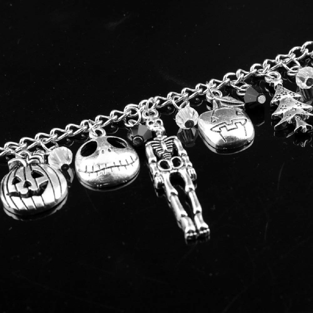 ABONDEVER Nightmare Before Movie Christmas Jack Skellington Bracelet Classic Horror Movies Cospaly Charm Jewelry for Men Women