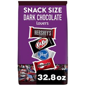 hershey assorted dark chocolate flavored snack size, candy party pack, 32.89 oz