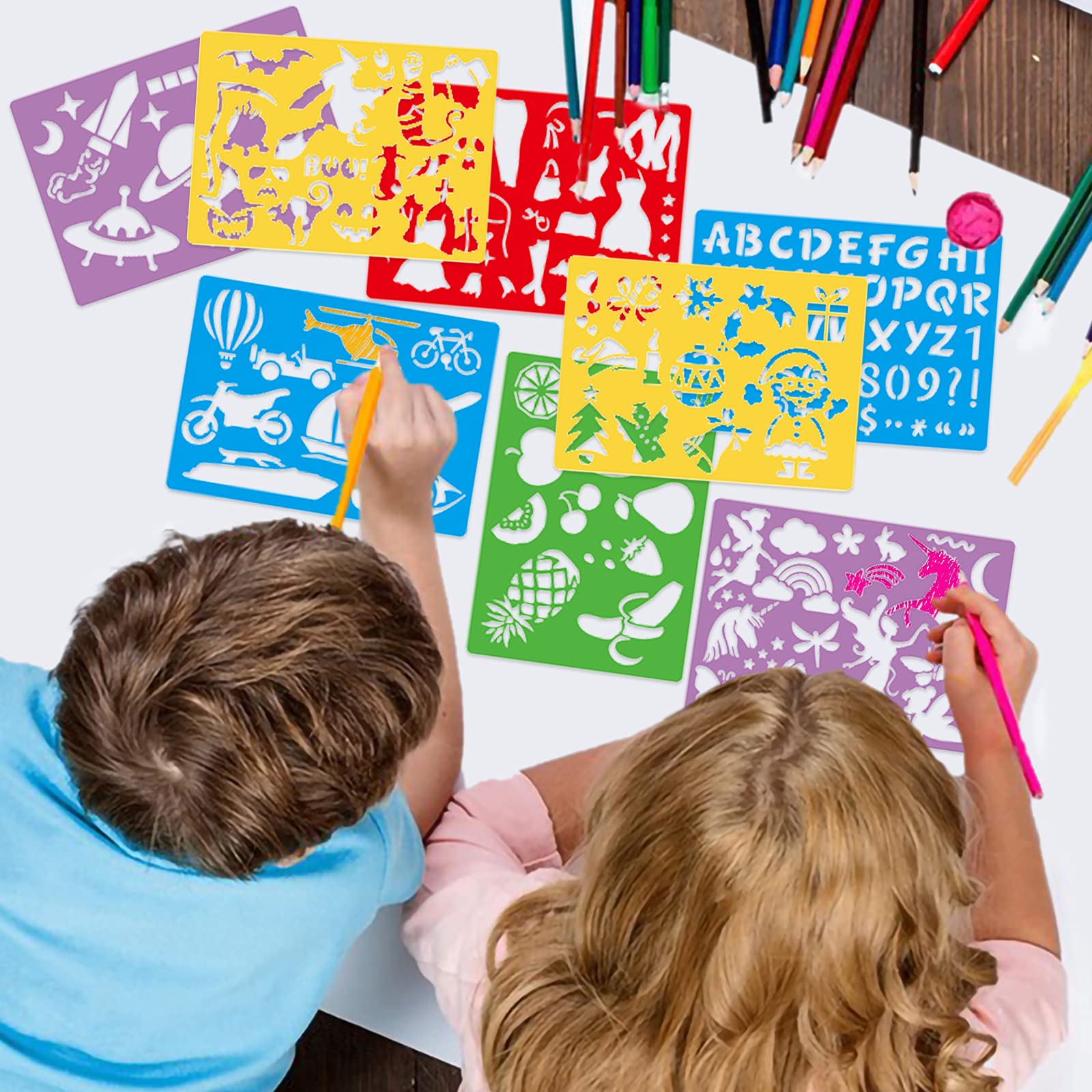 Stencil Drawing Kit for Kids, 25 Pcs Plastic Drawing Stencils with 400+ Shapes, Great Birthday Gift for Boy Girl