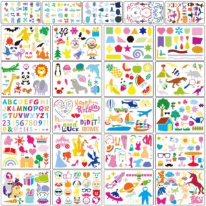 Stencil Drawing Kit for Kids, 25 Pcs Plastic Drawing Stencils with 400+ Shapes, Great Birthday Gift for Boy Girl