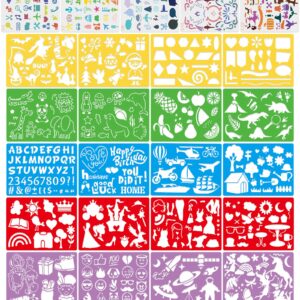 Stencil Drawing Kit for Kids, 25 Pcs Plastic Drawing Stencils with 400+ Shapes, Great Birthday Gift for Boy Girl