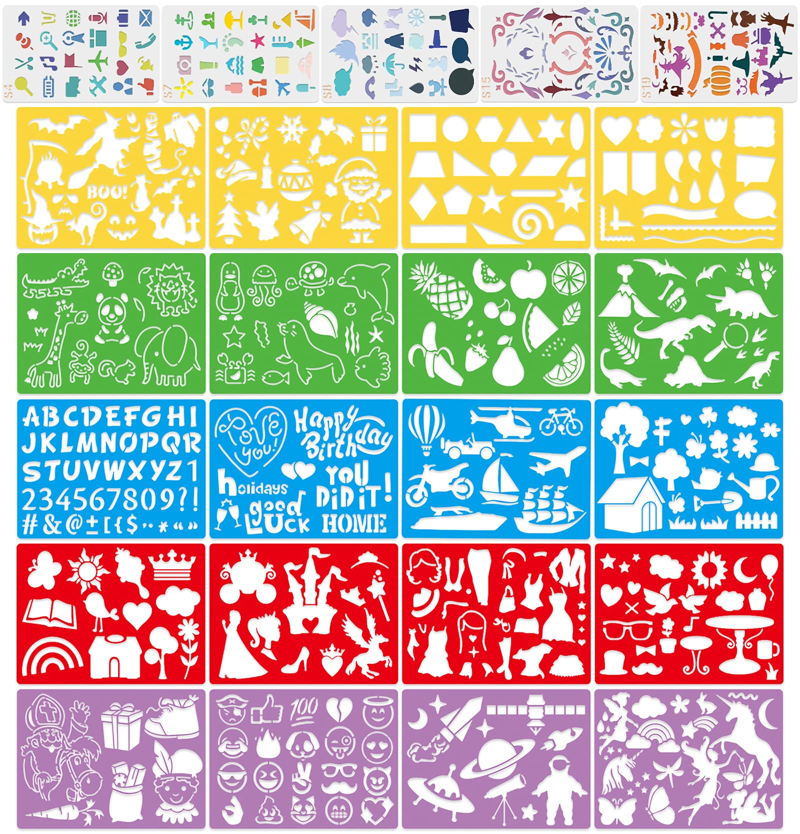 Stencil Drawing Kit for Kids, 25 Pcs Plastic Drawing Stencils with 400+ Shapes, Great Birthday Gift for Boy Girl