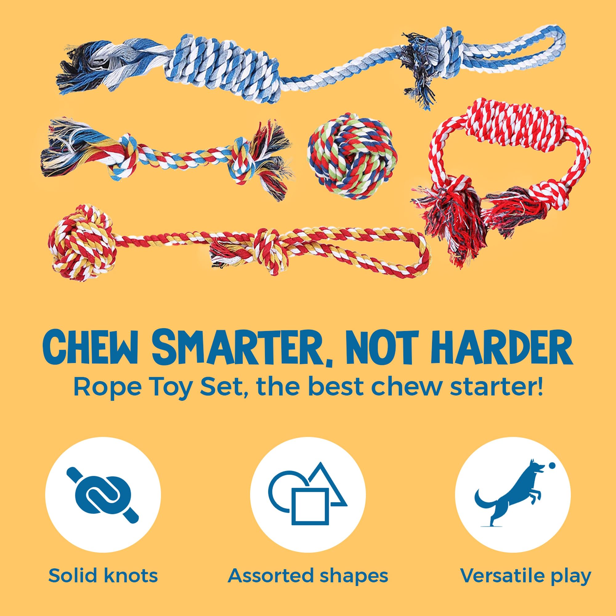 SunGrow, 5-Pack Ferret Rope Chew Teething Toys, Puppy Chew Toys & Accessories for Cage, Machine-Washable Durable Cotton Knotted Rope Dog Tug Toys for Small to Medium Breeds, 3” - 19”