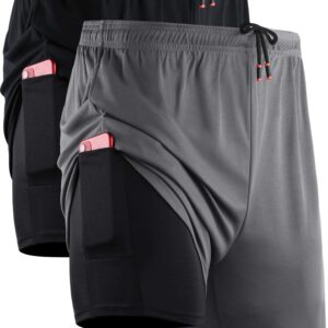 NELEUS Men's 2 in 1 Running Shorts with Liner,Dry Fit Workout Shorts with Pockets,6070,2 Pack,Black/Grey,US L,EU XL