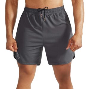 NELEUS Men's 2 in 1 Running Shorts with Liner,Dry Fit Workout Shorts with Pockets,6070,2 Pack,Black/Grey,US L,EU XL