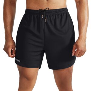 NELEUS Men's 2 in 1 Running Shorts with Liner,Dry Fit Workout Shorts with Pockets,6070,2 Pack,Black/Grey,US L,EU XL