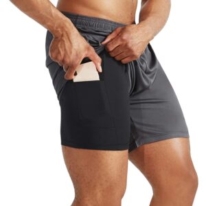 NELEUS Men's 2 in 1 Running Shorts with Liner,Dry Fit Workout Shorts with Pockets,6070,2 Pack,Black/Grey,US L,EU XL