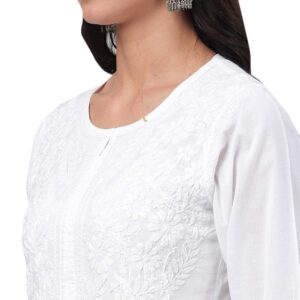 Ada Hand Embroidered Indian Chikankari Cotton Kurta Kurti Tunic for Women A149984 (White, Small)