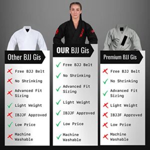 Elite Sports Ultra-Light Women's BJJ GI - IBJJF Jiu-Jitsu GI for Girls and women (See Special Sizing Guide) (Black, 3)