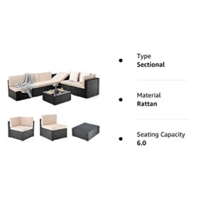 Pamapic 7 Pieces Outdoor Sectional Furniture，Wicker patio sectional furniture sets，All-Weather Rattan Sectional Sofa Conversation Set with Coffee Table and Washable Couch Cushions Covers