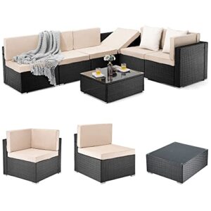 pamapic 7 pieces outdoor sectional furniture，wicker patio sectional furniture sets，all-weather rattan sectional sofa conversation set with coffee table and washable couch cushions covers