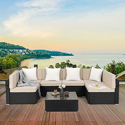 Pamapic 7 Pieces Outdoor Sectional Furniture，Wicker patio sectional furniture sets，All-Weather Rattan Sectional Sofa Conversation Set with Coffee Table and Washable Couch Cushions Covers