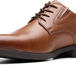 Clarks Men's Whiddon Plain Oxford, Dark Tan Leather, 10.5 Wide