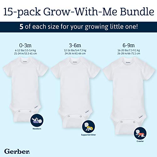 Gerber Baby 15 Piece Onesies Bodysuit Multi Size Pack, White, 6-9 Months