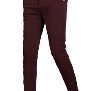 Plaid&Plain Men's Stretch Dress Pants Slim Fit Skinny Suit Pants 7101 Burgundy 32W32L