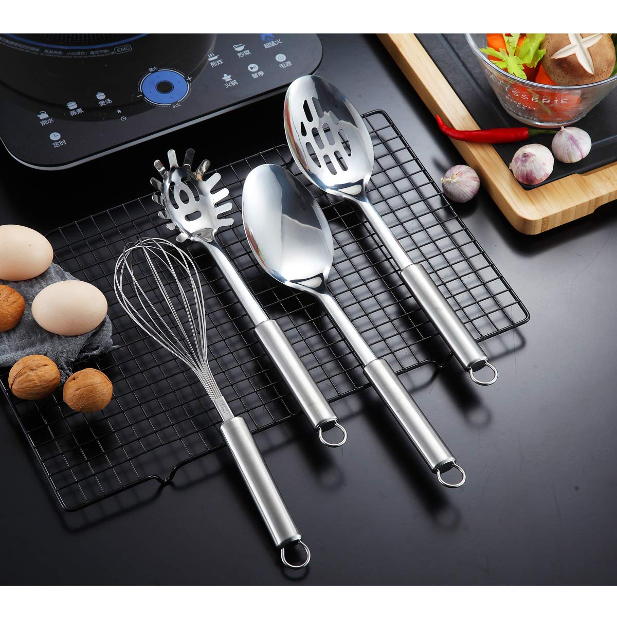 Berglander Cooking Utensil Set 12 Piece Stainless Steel Kitchen Tool Set, Include Cooking Spoon, Spatula, Whisk, Cooking Tong and etc (12 Pieces)