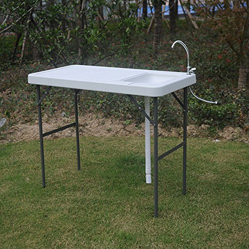 sddfor Folding Picnic Table with Sink Faucet, Portable Fish Fillet Hunting Cutting Table for Outdoor, Camping, Picnic, BBQ, Party