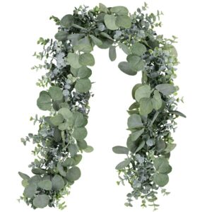 winlyn 5.9' long faux leaves greenery artificial silver dollar eucalyptus garland in grey green wedding arch swag backdrop garland doorways table runner garland indoor outdoor