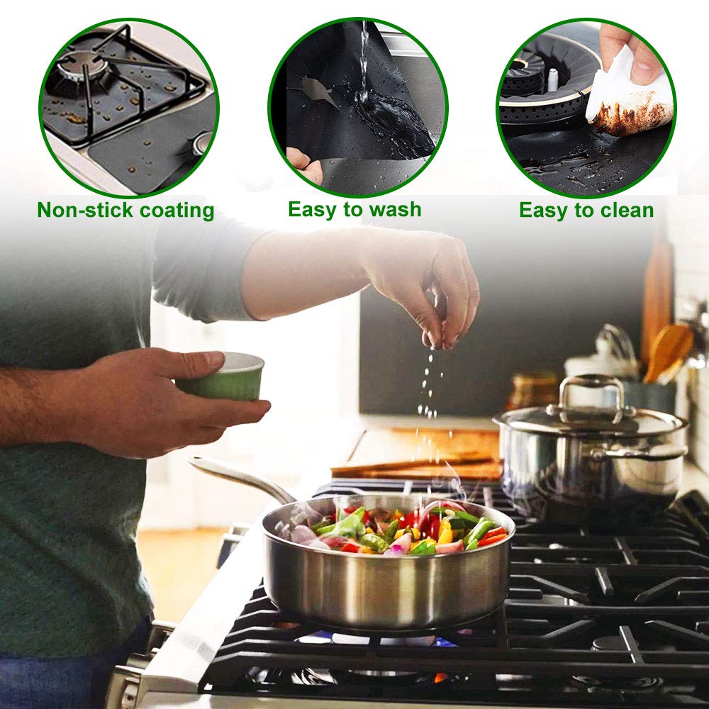 Gas Stove Burner Liners, 10 Pack Non-Stick Reusable Gas Range Protectors Stove Top Covers for Gas Burners Heat-resistant,Double Thickness, Dishwasher Safe 10.6”x10.6”