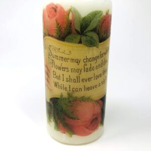 valentine's day antique roses, handmade 2 pieces set decoupage up cycle pillar candle 2 x 4 inches tall white unscented centerpiece, hand decorated