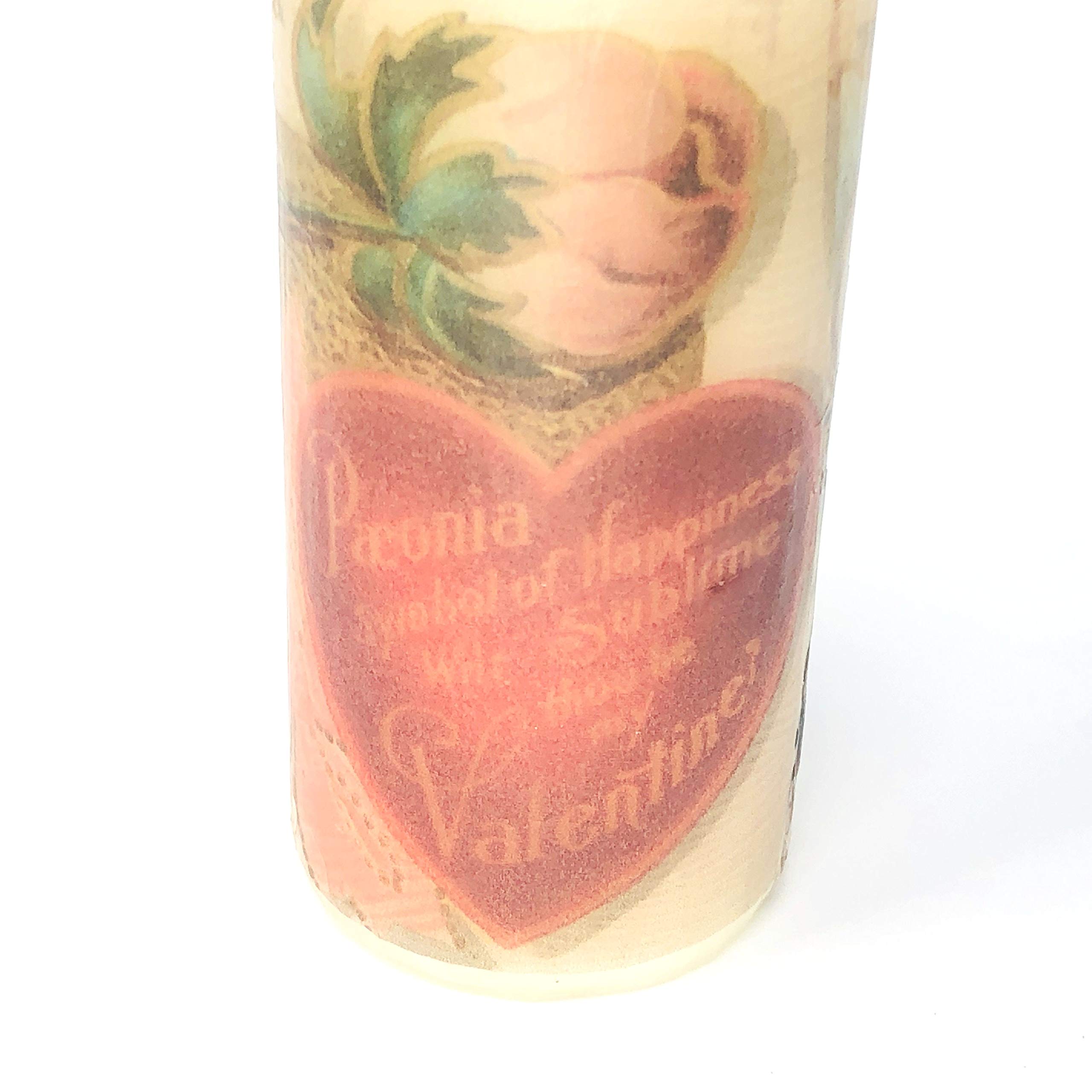 valentine's day antique hart and flowers, handmade 2 pieces set Decoupage up cycle pillar candle 2 x 4 inches tall white unscented centerpiece, hand decorated