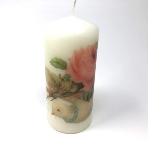 valentine's day dove and pink rose, handmade 2 pieces set decoupage up cycle pillar candle 2 x 4 inches tall white unscented centerpiece, hand decorated