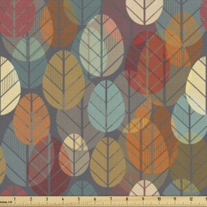 ambesonne autumn fabric by the yard, for hobby diy projects and sewing colorful round leaves art seasonal repetition creative nature art composition, decorative home accents fabric, 3 yards, orange