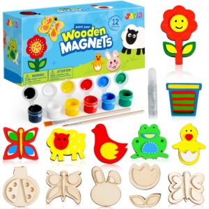 joyin 12 wooden magnet creativity arts & crafts painting kit for kids, decorate your own painting gift for easter basket stuffers, birthday parties and family crafts, party favors for boys girls