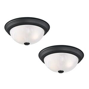 design house 588251 traditional 2-light indoor dimmable ceiling light with alabaster glass for bedroom hallway kitchen dining room, matte black, 2 pack