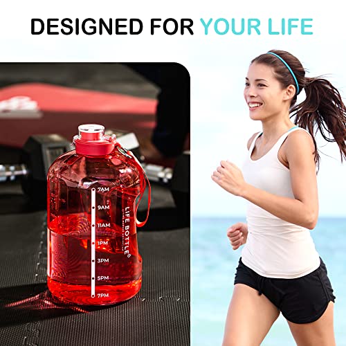 Life Bottle 1 Gallon Water Bottle with Straw Lid and Chug Lid, Leakproof Water Jug. Big Water Bottle with Time Marker, No Quotes. 128 oz Water Bottle with Handle and Straw, BPA Free Water Bottles