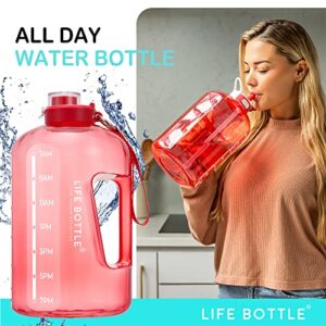 Life Bottle 1 Gallon Water Bottle with Straw Lid and Chug Lid, Leakproof Water Jug. Big Water Bottle with Time Marker, No Quotes. 128 oz Water Bottle with Handle and Straw, BPA Free Water Bottles