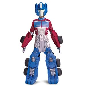 disguise optimus prime costume, official converting transformer costumes for boys, convertible character suit, kids size small (4-6), blue & red