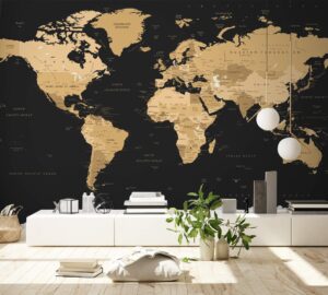 murwall map wallpaper black brown world map wall mural dark political maps wall print livingroom office decor entryway hallway