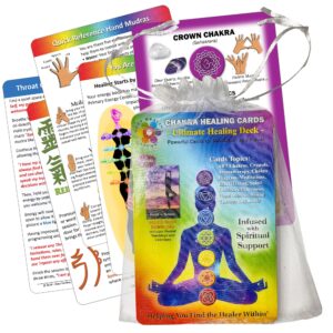 deck of chakra healing cards: helps restore and balance your energy with meditations, affirmations, chakras chart, aromatherapy, essential oils, reiki symbols, hand mudras - (19) 4"x6" 2-sided cards