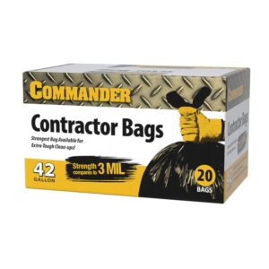 commander 42 gallon 3 mil (eq) heavy duty contractor bags with flap ties - 32" x 46" - pack of 20 - for contractor, industrial, & outdoor