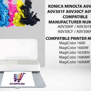 AZ SUPPLIES Compatible Toner Cartridge Replacement for Konica Minolta Magicolor 1600 1600w 1650en 1680mf 1690mf A0V30HF A0V301F A0V30CF A0V306F (2xBlack/Cyan/Magenta/Yellow) Black & Color 2500 Pages