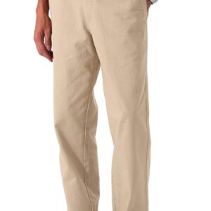 Soojun Men's Cotton Relaxed Fit Full Elastic Waist Twill Pants, Khaki, 40W x 32L