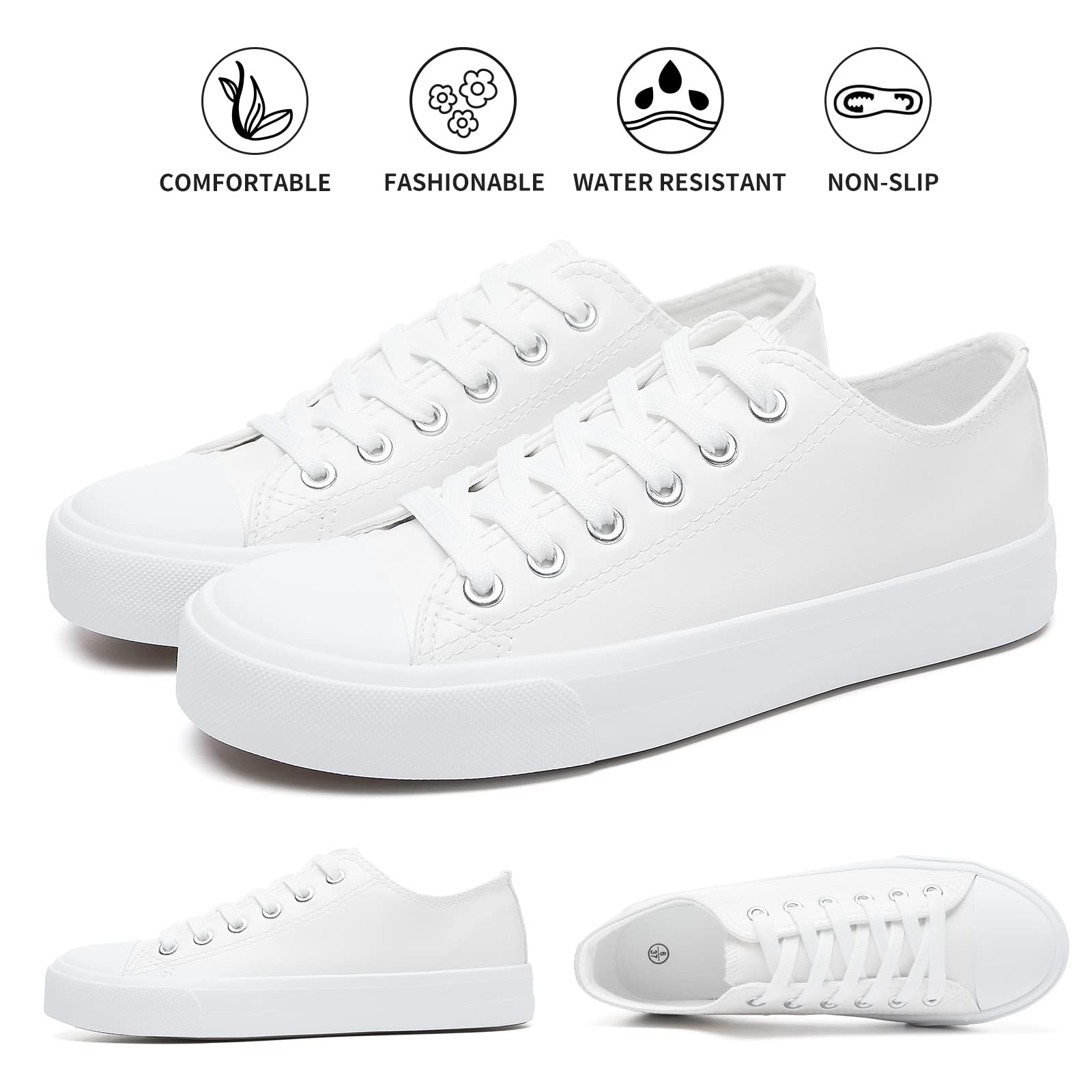 hash bubbie White Sneakers for Women Womens Tennis Shoes Women's Fashion Leather Sneakers Lace up Casual Shoes for Walking（White.US11）