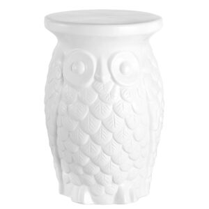 jonathan y tbl1023a groovy owl 17.5" ceramic garden stool transitional, traditional, cottage, classic, bohemian, side table, plant stand, spill-proof, living room, garden room, patio, white