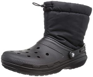 crocs unisex classic lined neo puff fuzzy winter boots snow black, numeric_7 us women