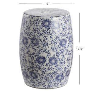 JONATHAN Y TBL1009A Lotus Blossom 17.5" Chinoiserie Ceramic Drum Garden Stool Bohemian, Coastal, Classic, Cottage, French Country, Traditional, Transitional, Bathroom, Garden Room, Patio, Blue/White