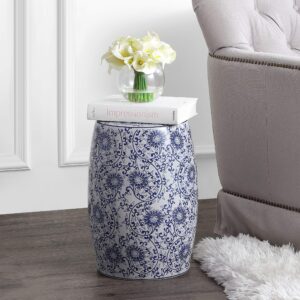 JONATHAN Y TBL1009A Lotus Blossom 17.5" Chinoiserie Ceramic Drum Garden Stool Bohemian, Coastal, Classic, Cottage, French Country, Traditional, Transitional, Bathroom, Garden Room, Patio, Blue/White