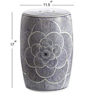 JONATHAN Y TBL1005A Camellia 17" Ceramic Drum Garden Stool, Stylized Flower on White Background, Coastal, Contemporary, Modern, Transitional, Spill-Proof, Living Room, Garden Room, Patio, Blue