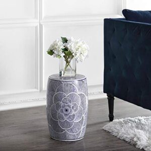 JONATHAN Y TBL1005A Camellia 17" Ceramic Drum Garden Stool, Stylized Flower on White Background, Coastal, Contemporary, Modern, Transitional, Spill-Proof, Living Room, Garden Room, Patio, Blue