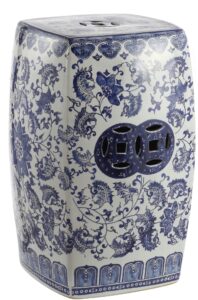 jonathan y tbl1011a floral vine 18.5" chinoiserie ceramice square garden stool bohemian, coastal, classic, cottage, french country, traditional, transitional, bathroom, garden room, patio, blue/white