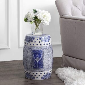 JONATHAN Y TBL1003A Acanthus 17.8" Chinoiserie Ceramic Drum Garden Stool, Bohemian, Coastal, Classic, Cottage, French Country, Traditional, Transitional, Living Room, Garden Room, Patio, Blue/White